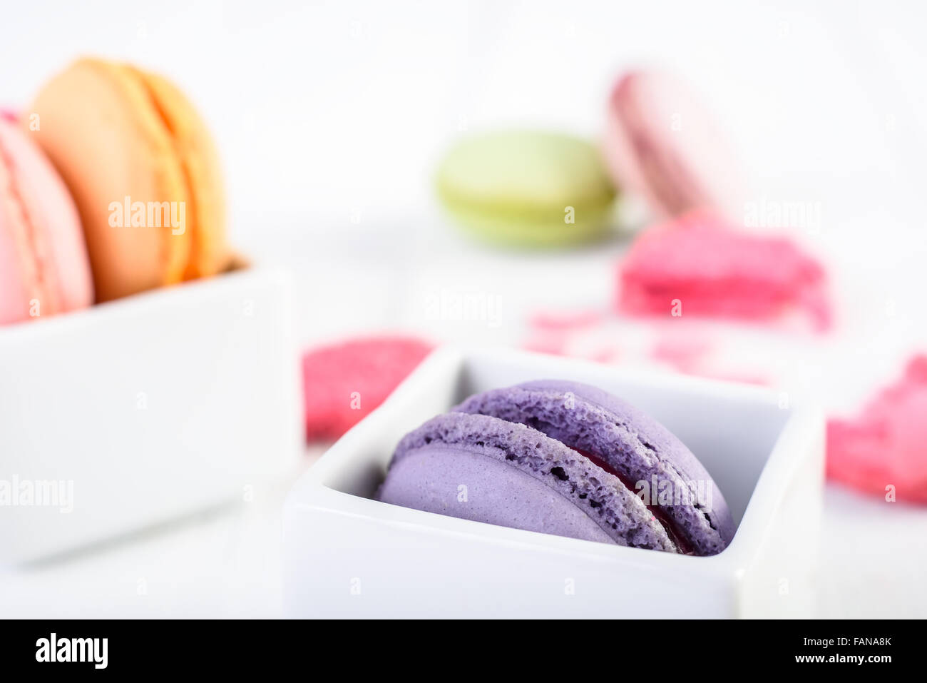 French Macaroons On Wood Table Stock Photo - Alamy