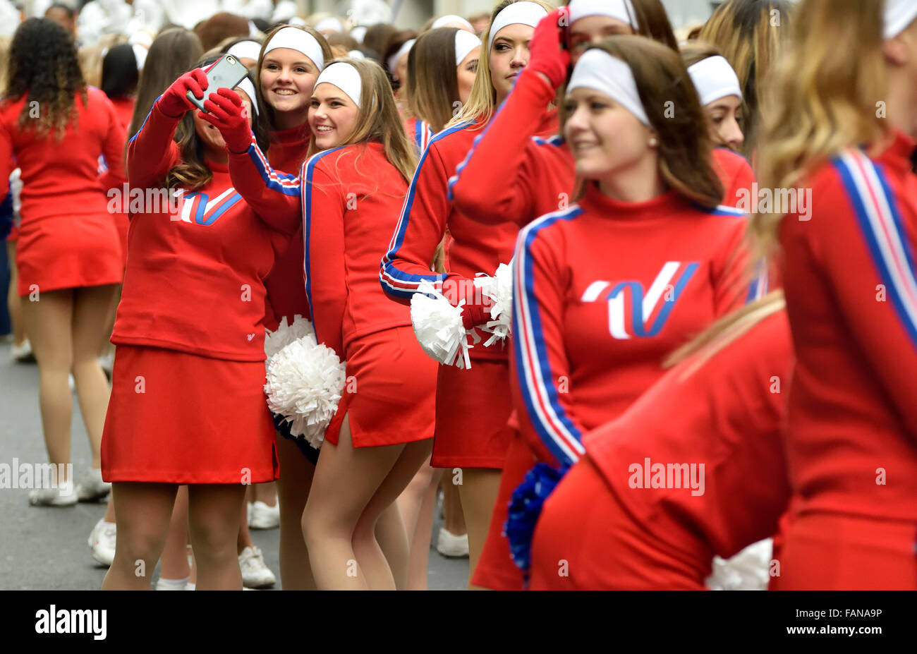 London, UK. New Year's Day parade Jan 1st 2016. Varsity All American ...