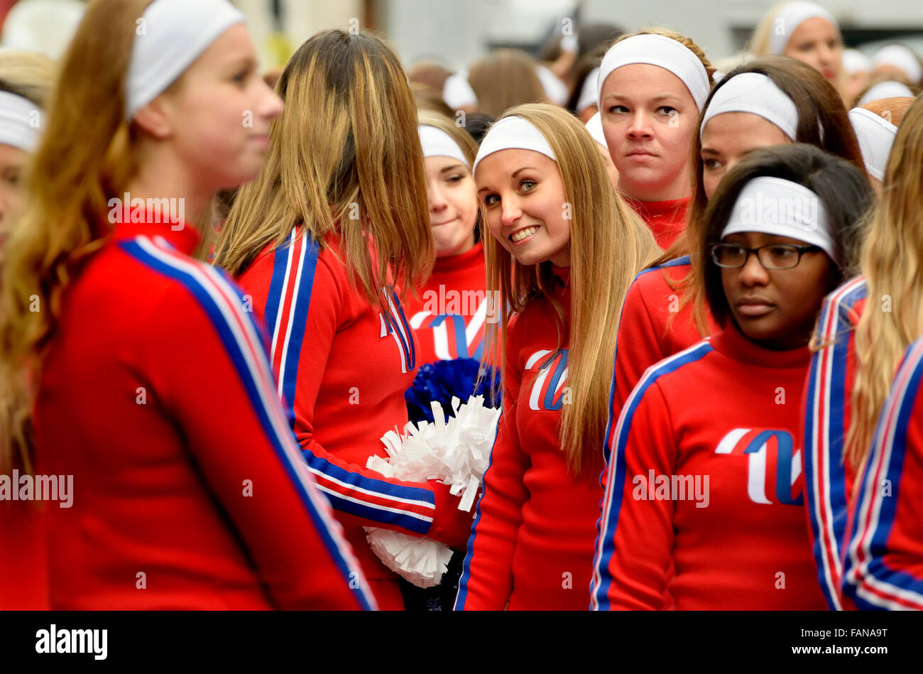 London, UK. New Year's Day parade Jan 1st 2016. Varsity All American ...