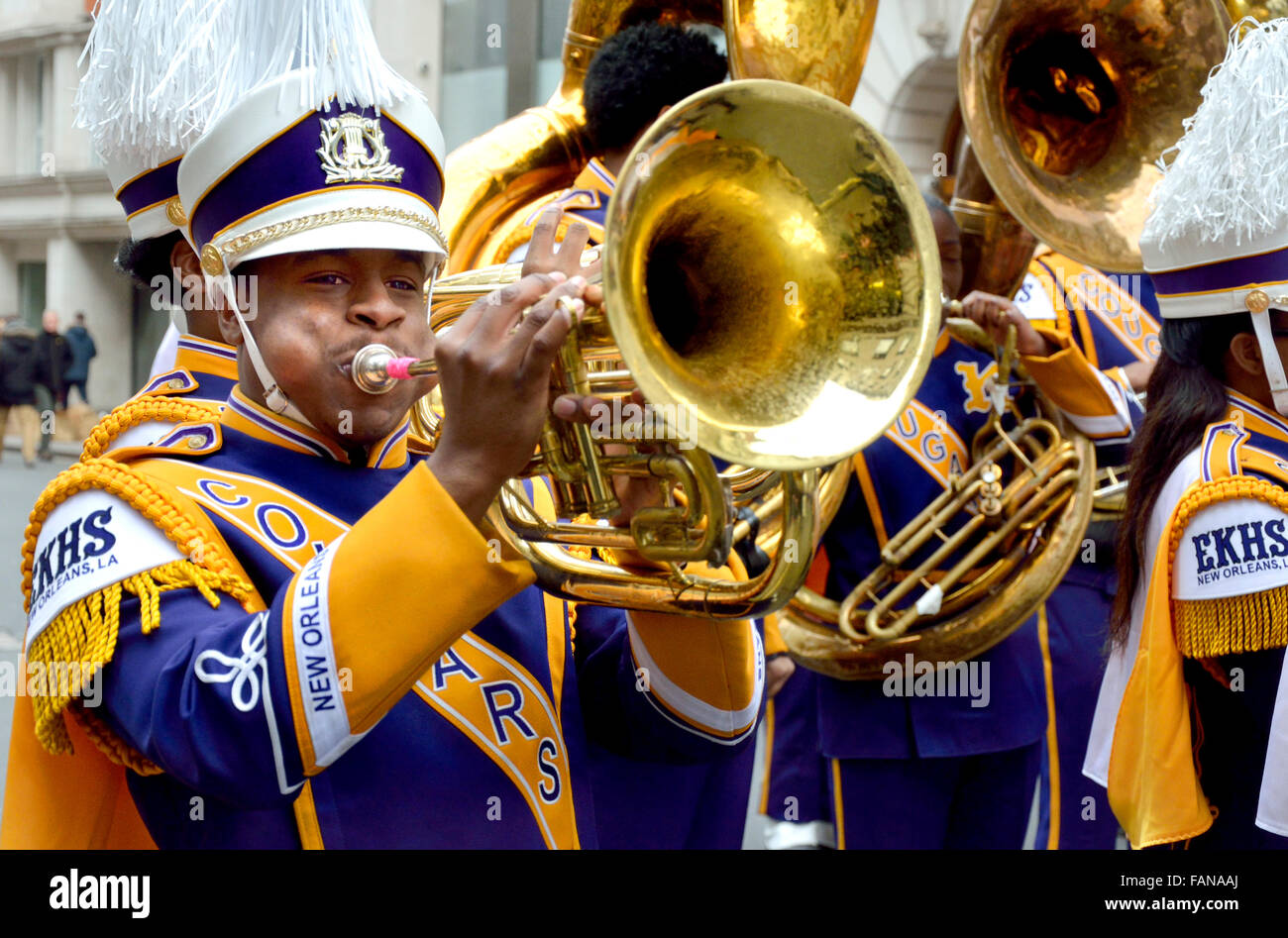 London, UK. New Year's Day parade Jan 1 2016. Marching band - Edna Karr ...