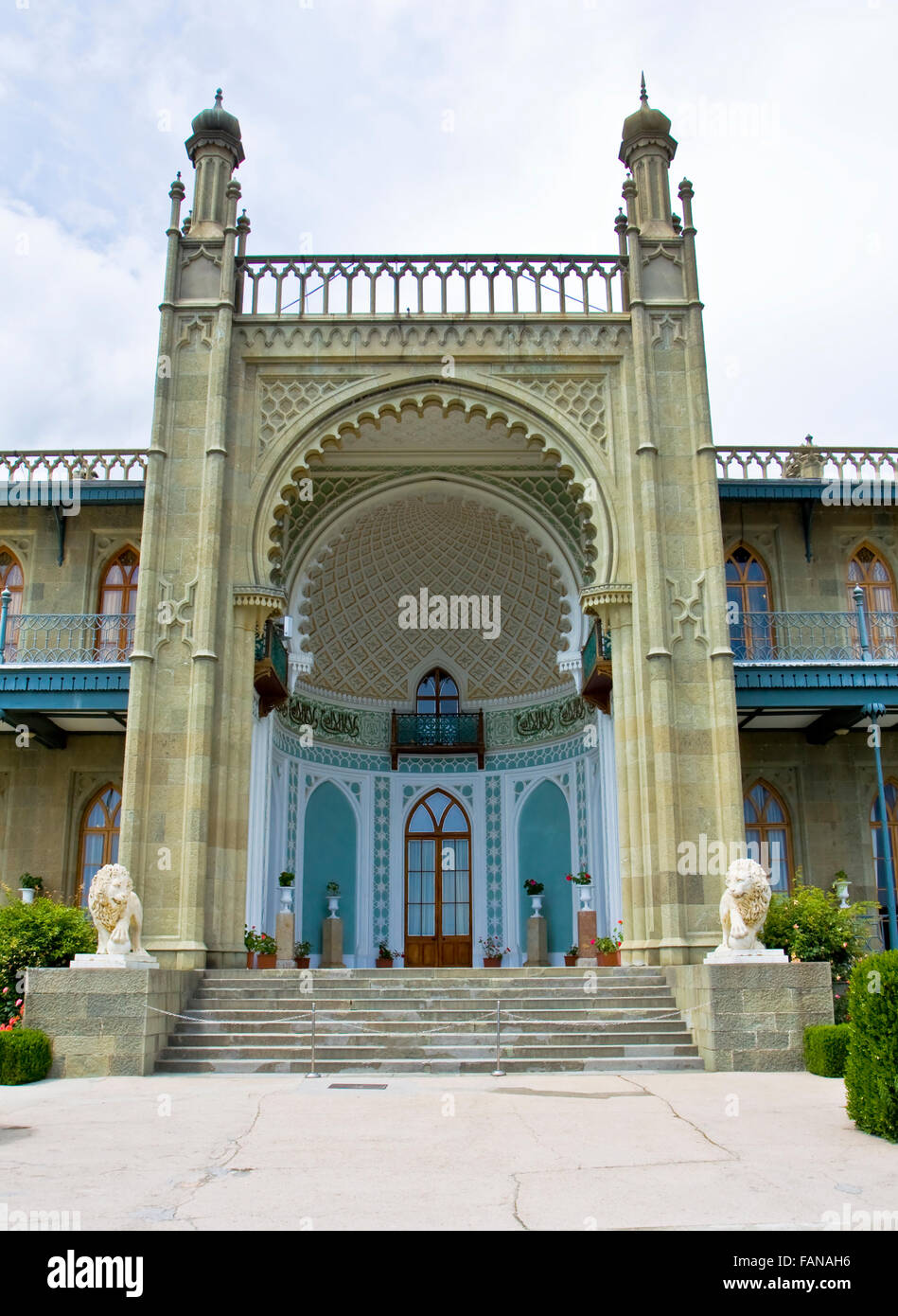 Alupka, Crimea, Ukraine - May 25, 2012: Vorontcovskiy palace, built for ...