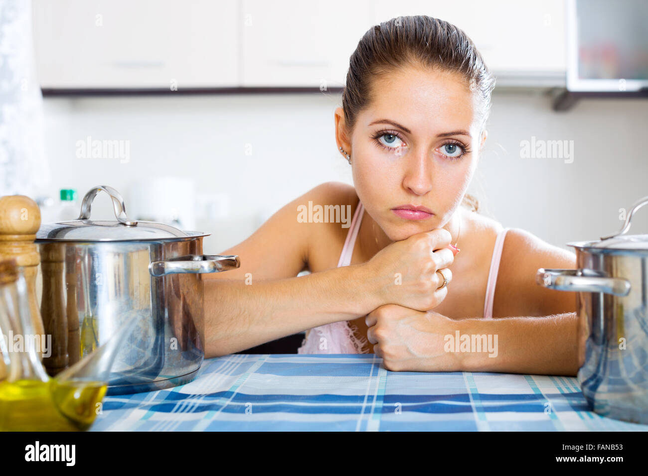Portrait of sad adult woman feeling blue indoors Stock Photo - Alamy