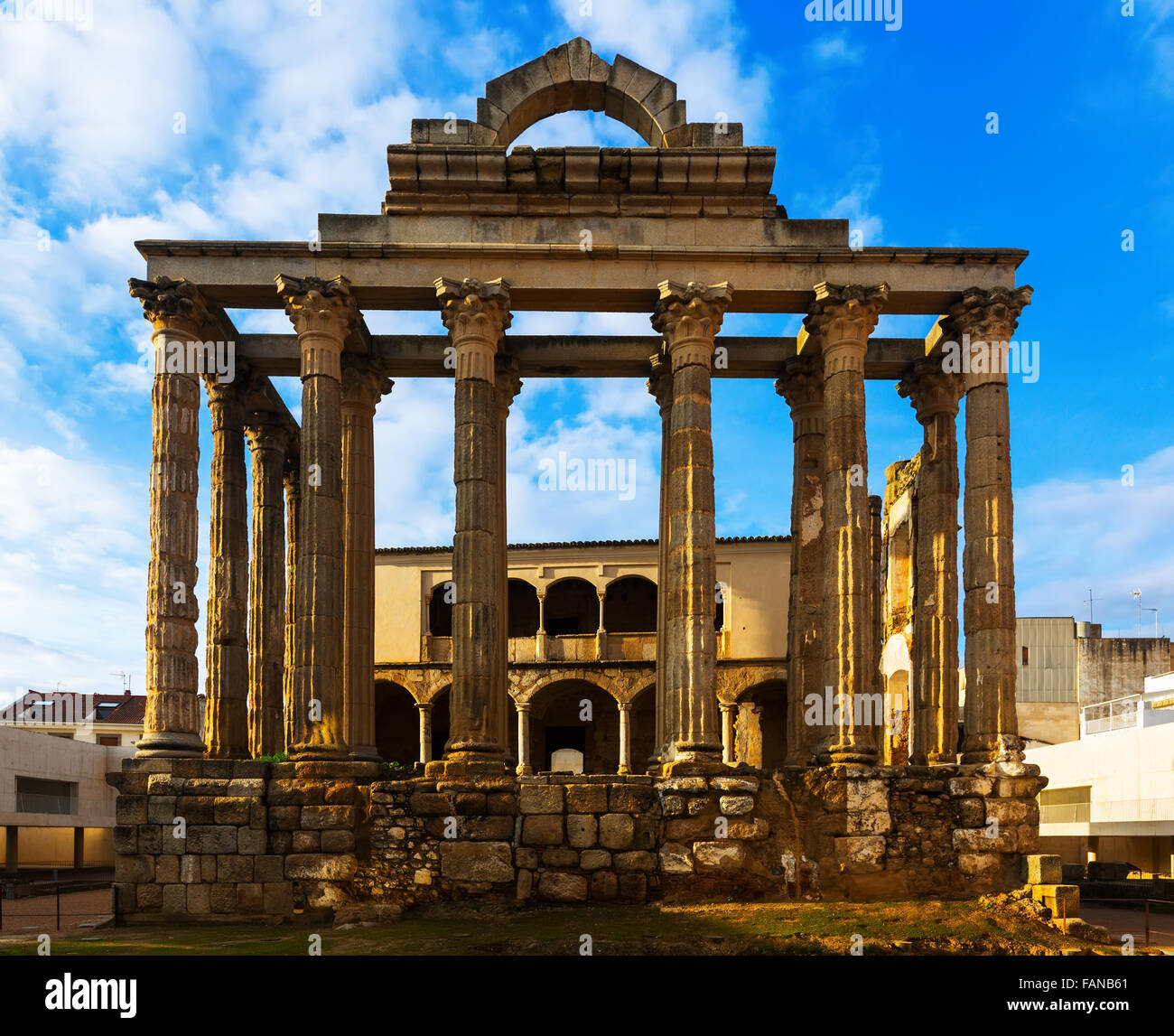 ancient temple of Diana in sunny sunset time. Merida, Spain Stock Photo ...