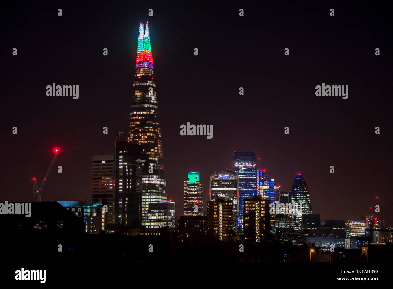 The Shard is illuminated for Christmas and New Year's Eve, London, Uk ...