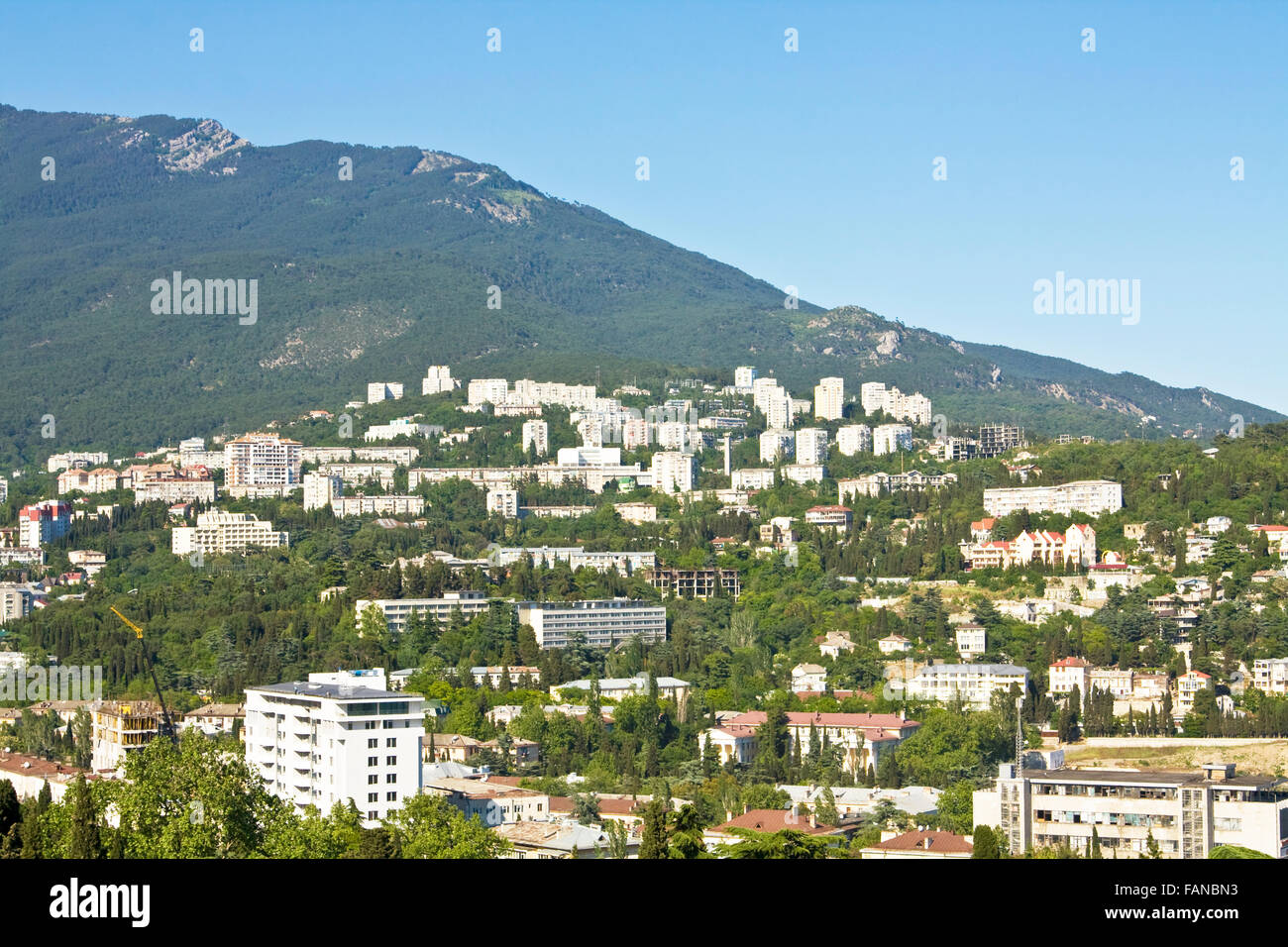 Panoramic sight of town Yalta, famous resort in region Crimea on Black ...