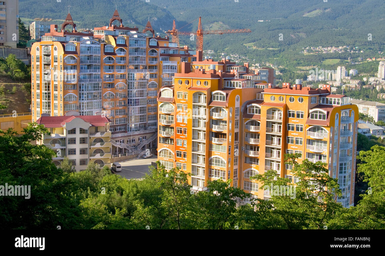 Modern buildings in Yalta, famous resort in region Crimea on Black sea ...