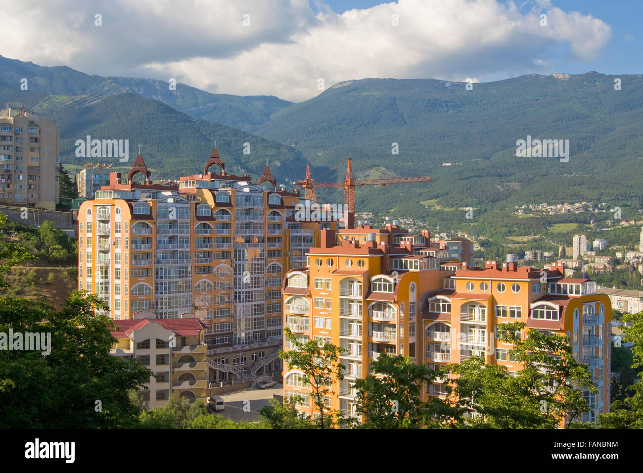 Modern buildings in town Yalta, famous resort in region Crimea on Black ...