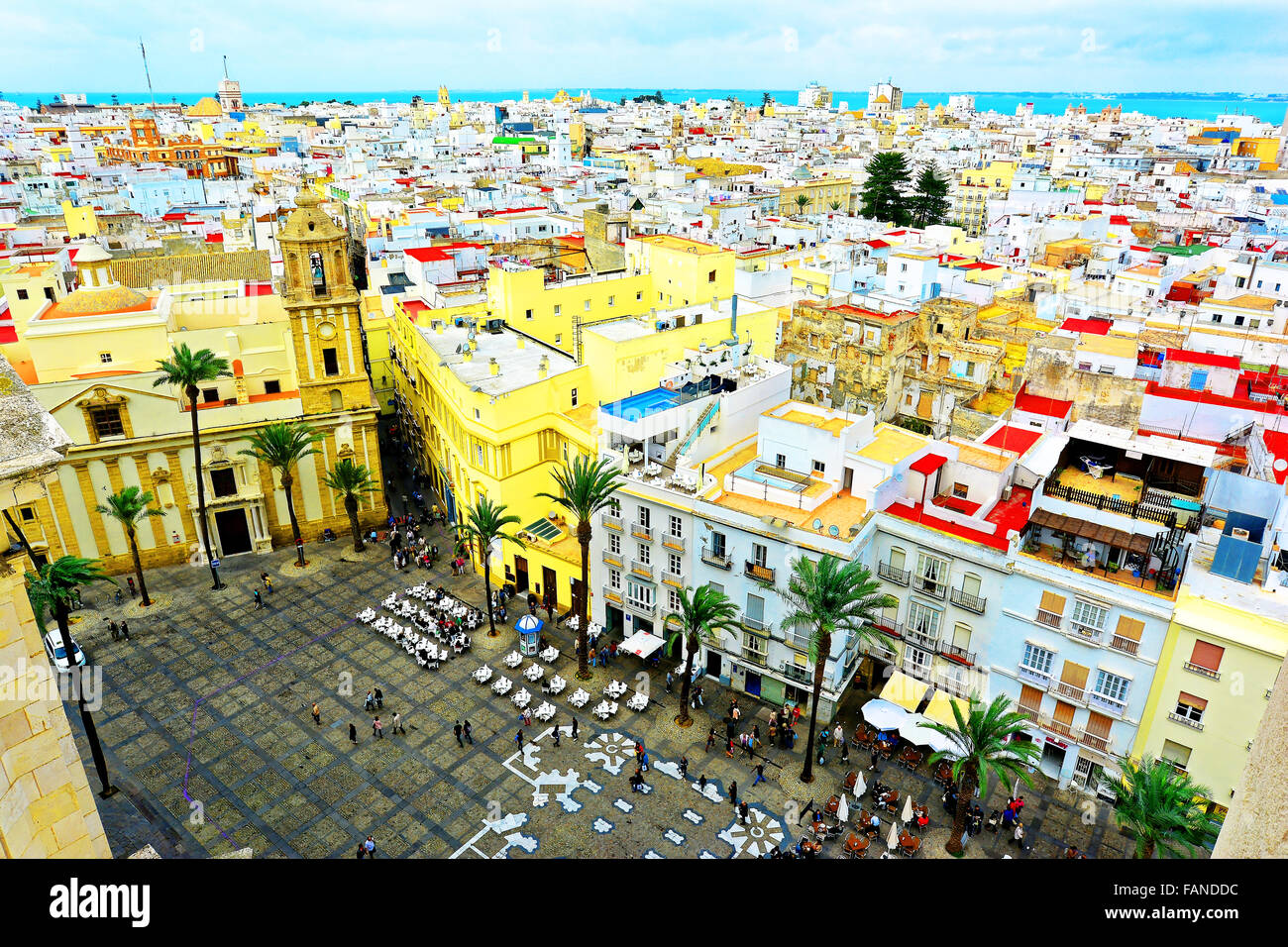 Cadiz Spain cathedral Plaza restaurants and side streets Stock Photo ...
