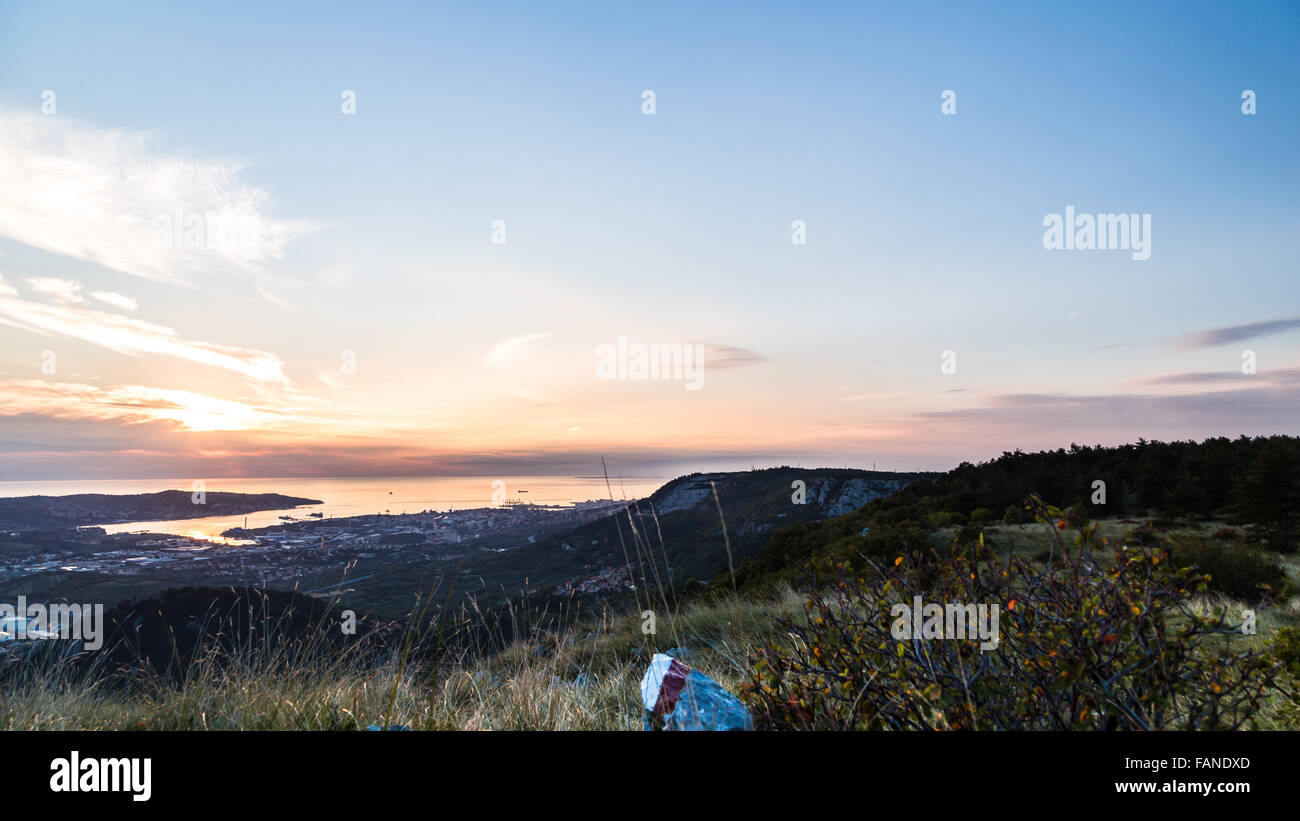 Sunset in the bay of Trieste from Val Rosandra Stock Photo - Alamy