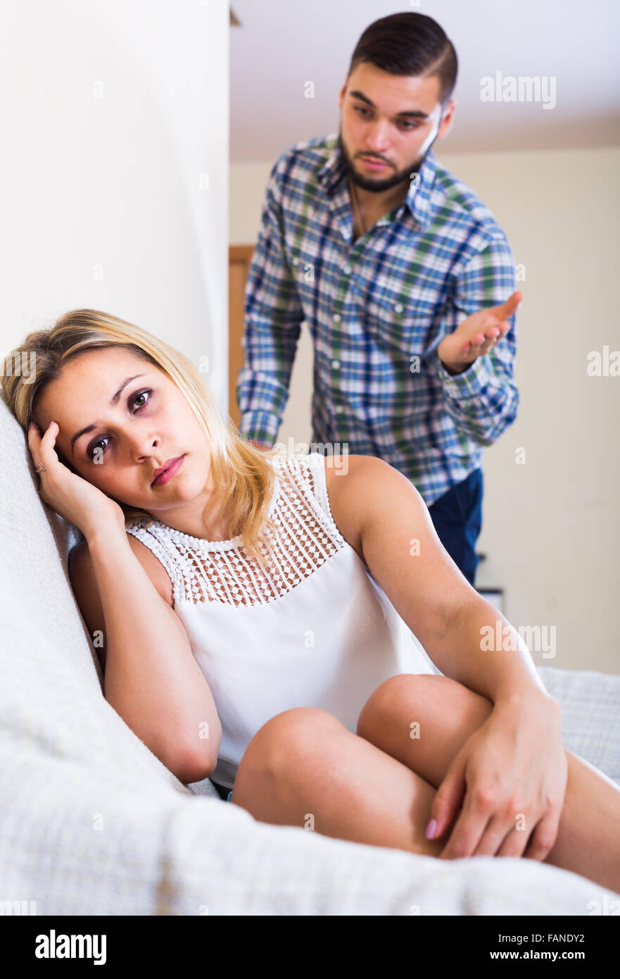 Bad quarrel between young american boyfriend and girlfriend at home ...