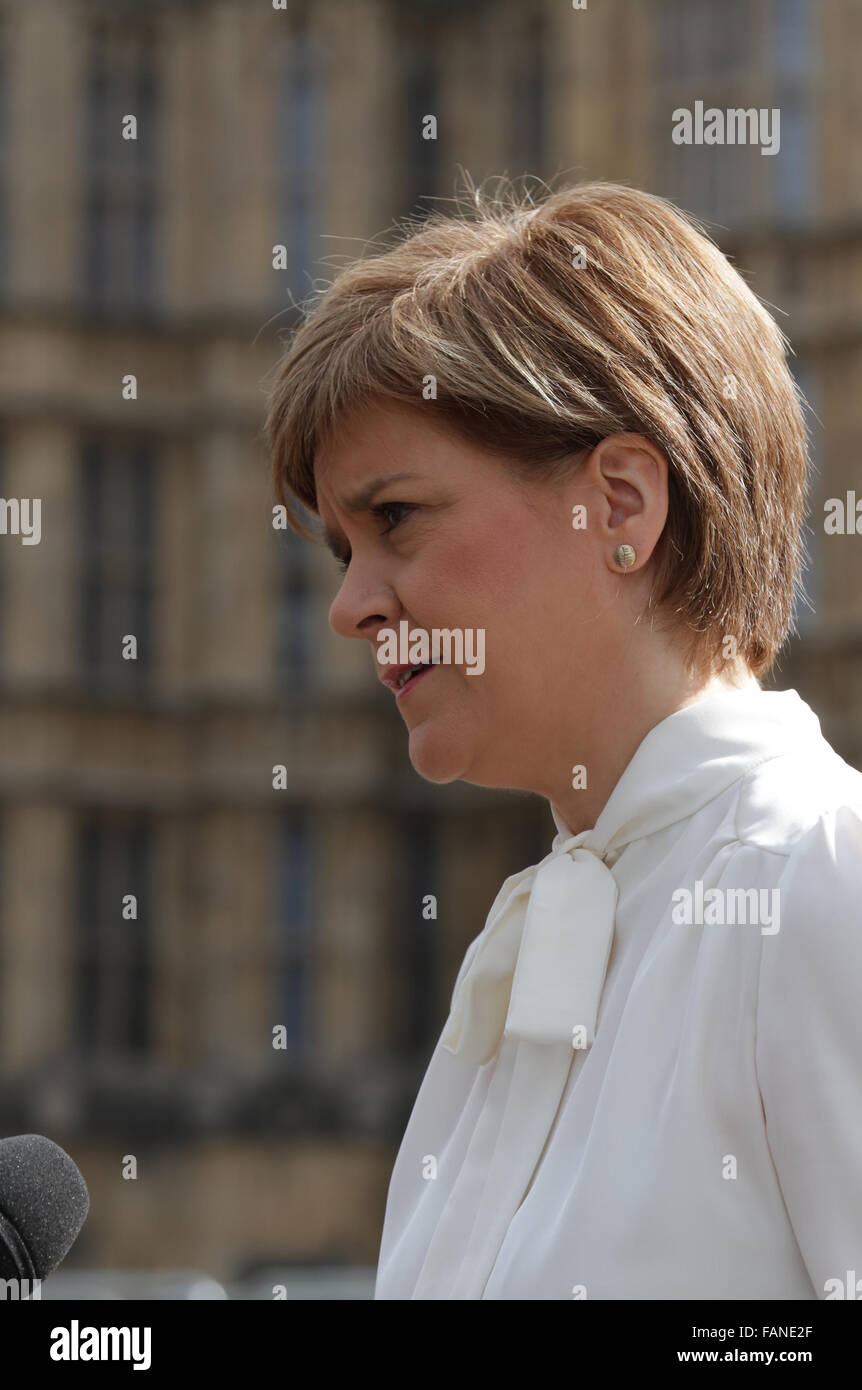 London, UK, 10th May 2015: SNP leader Nicola Sturgeon at The Andrew ...