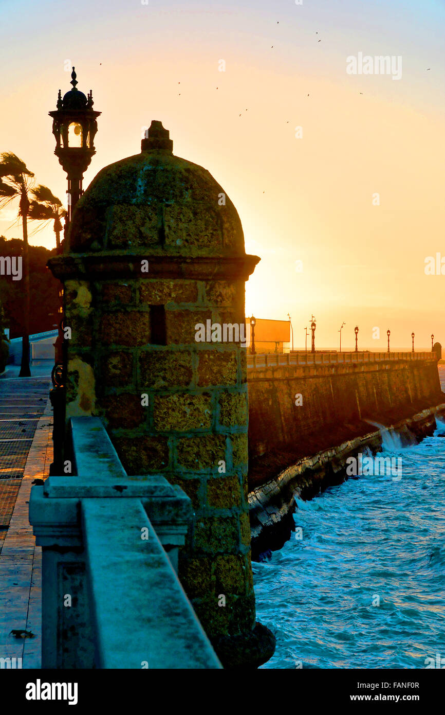 Cadiz Spain city wall and sunset blue sky seascape Stock Photo - Alamy