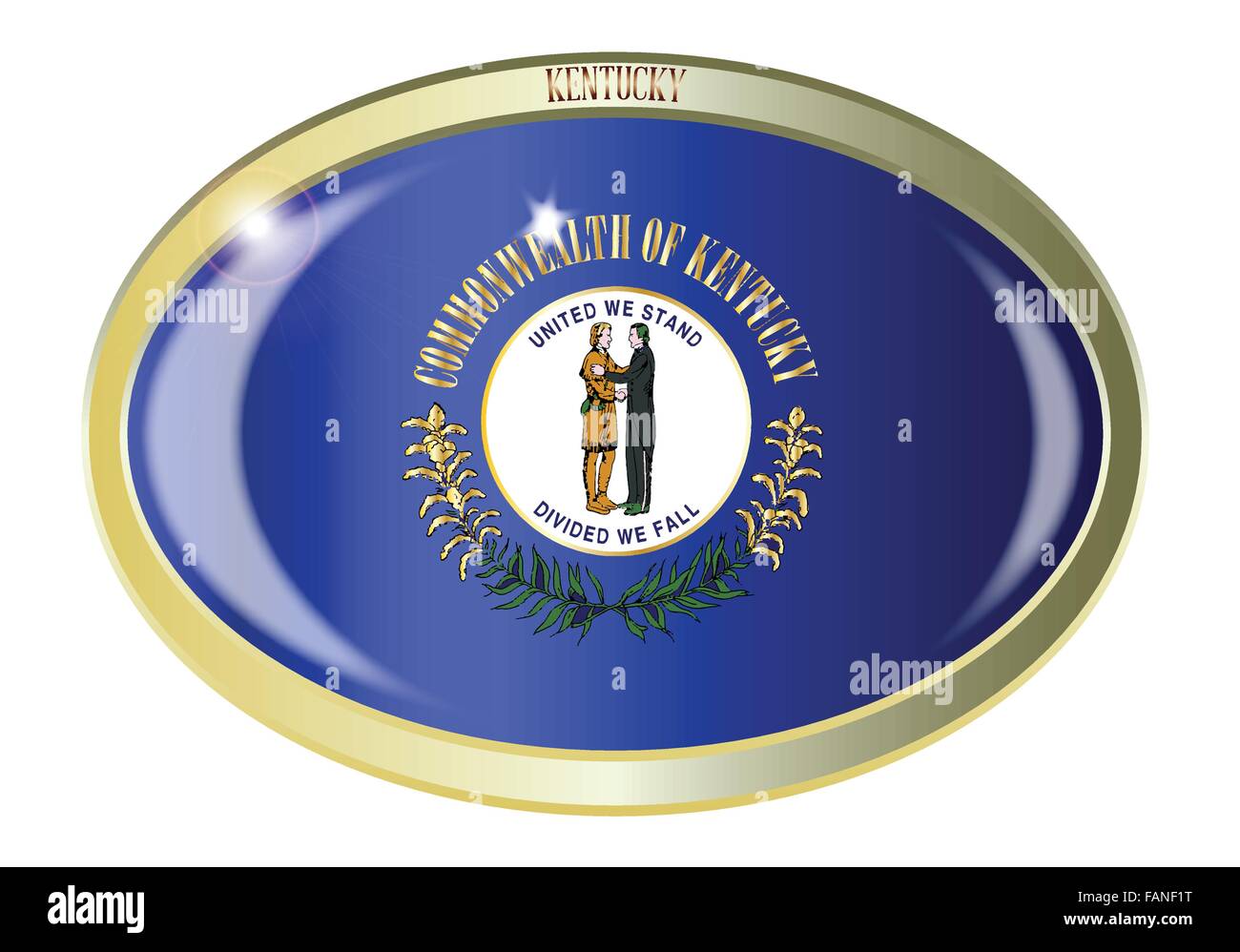 Oval metal button with the Kentucky state Flag isolated on a white ...