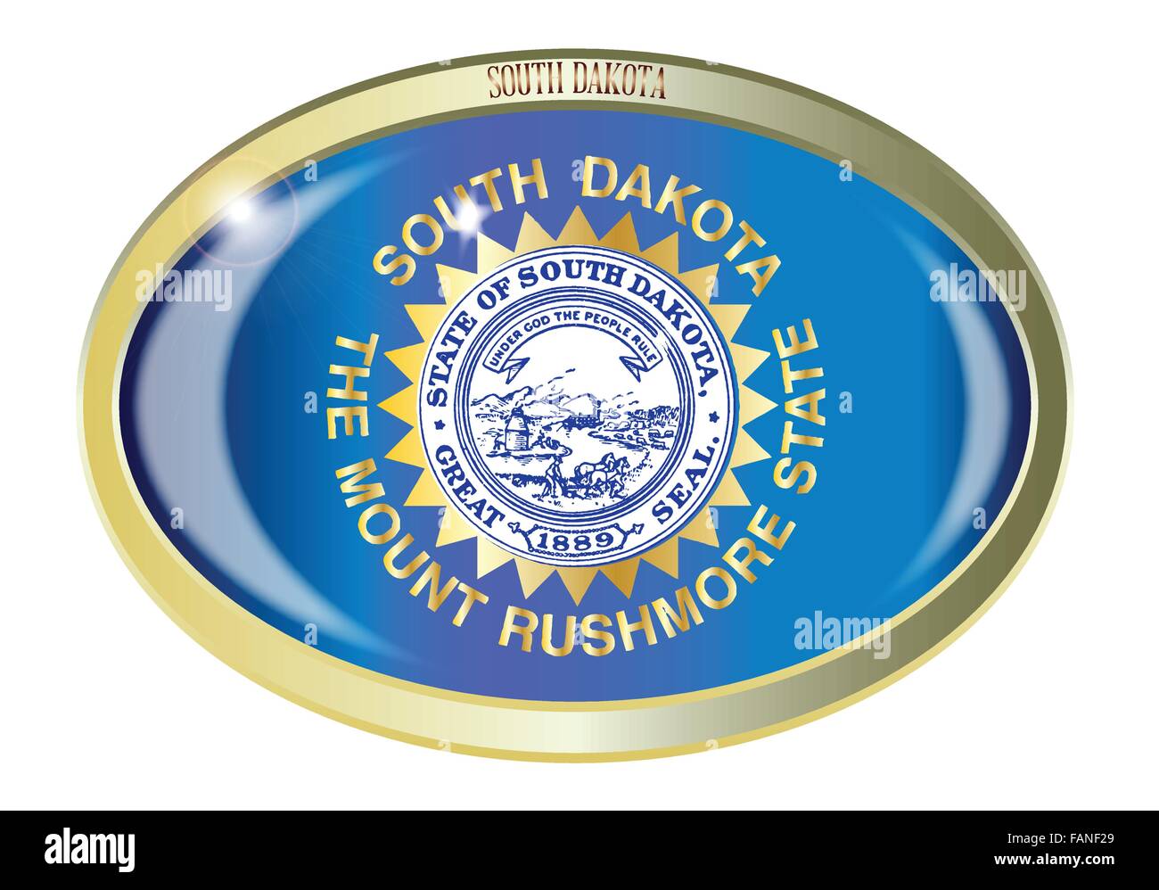 Oval metal button with the South Dakota state Flag isolated on a white ...