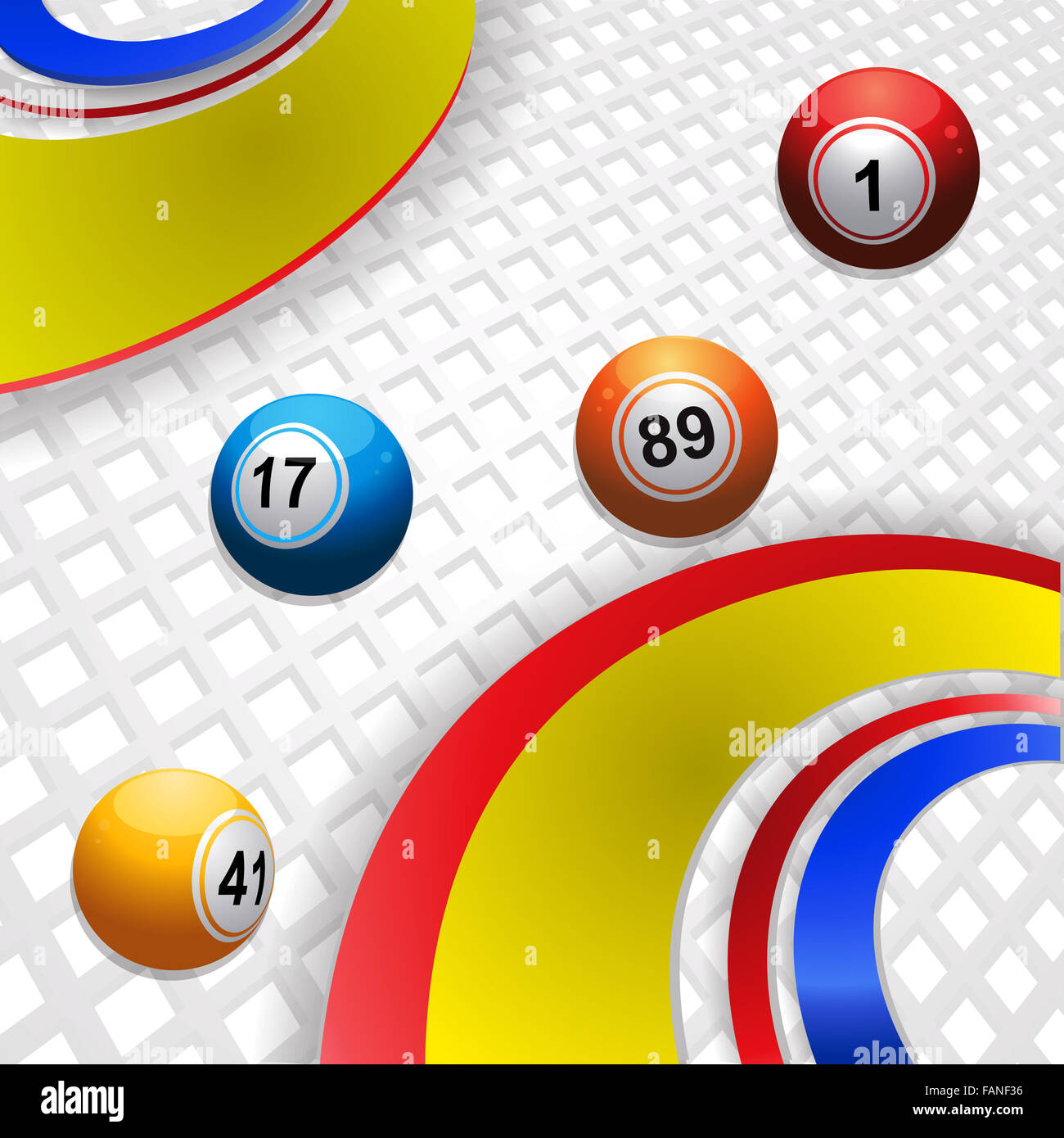 Bingo Balls Rolling between Multi Colors Swirls Over 3D White ...