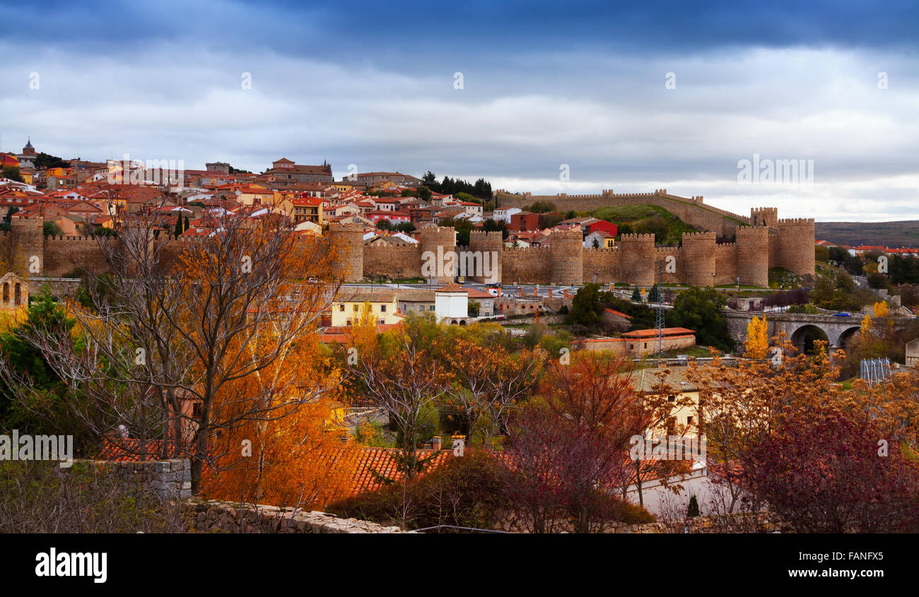 view of Avila with town walls in autumn. Spain Stock Photo - Alamy