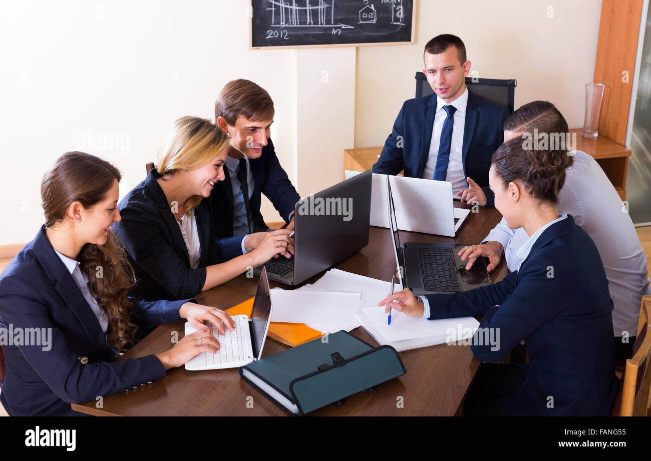 Brainstorming of positive business team during office meeting Stock ...