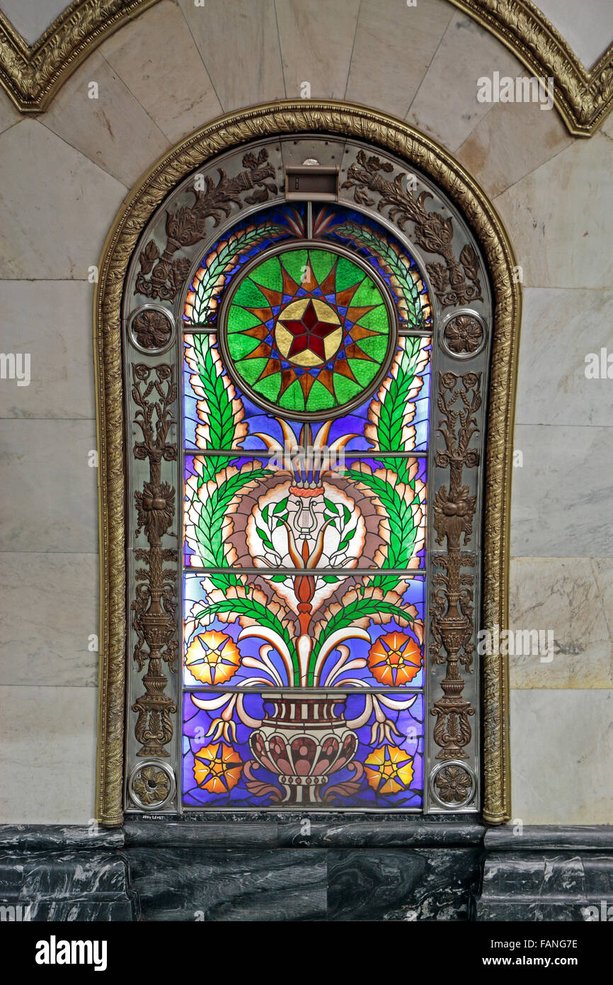 One of the many stained glass type mosaics in the Novoslobodskaya ...