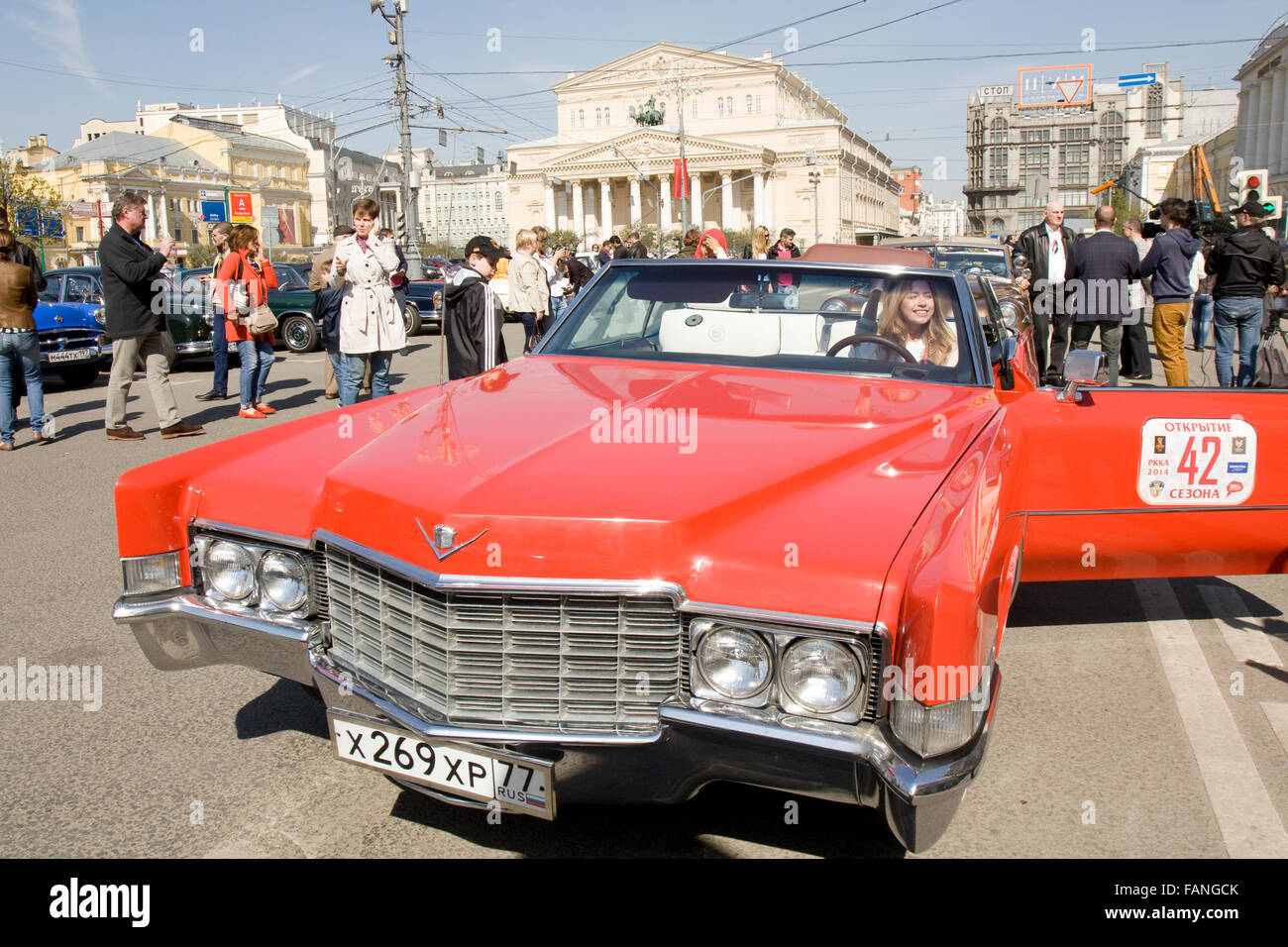 MOSCOW - APRIL 27, 2014: retro car cadillac devil of 1969 year on rally ...