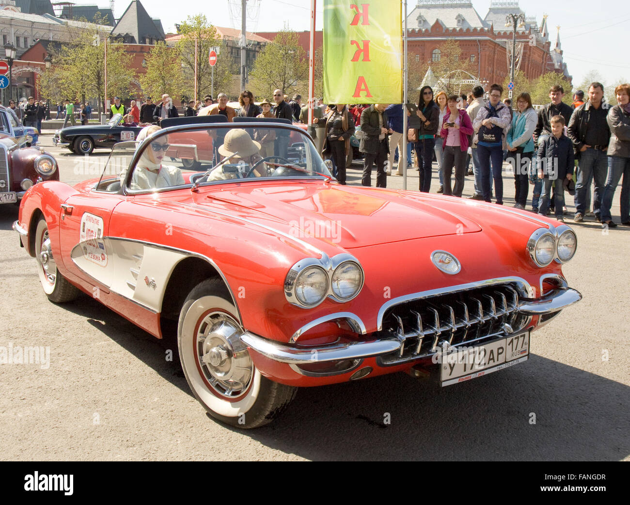 MOSCOW - APRIL 27, 2014: retro car shevrolet corvette on rally of ...