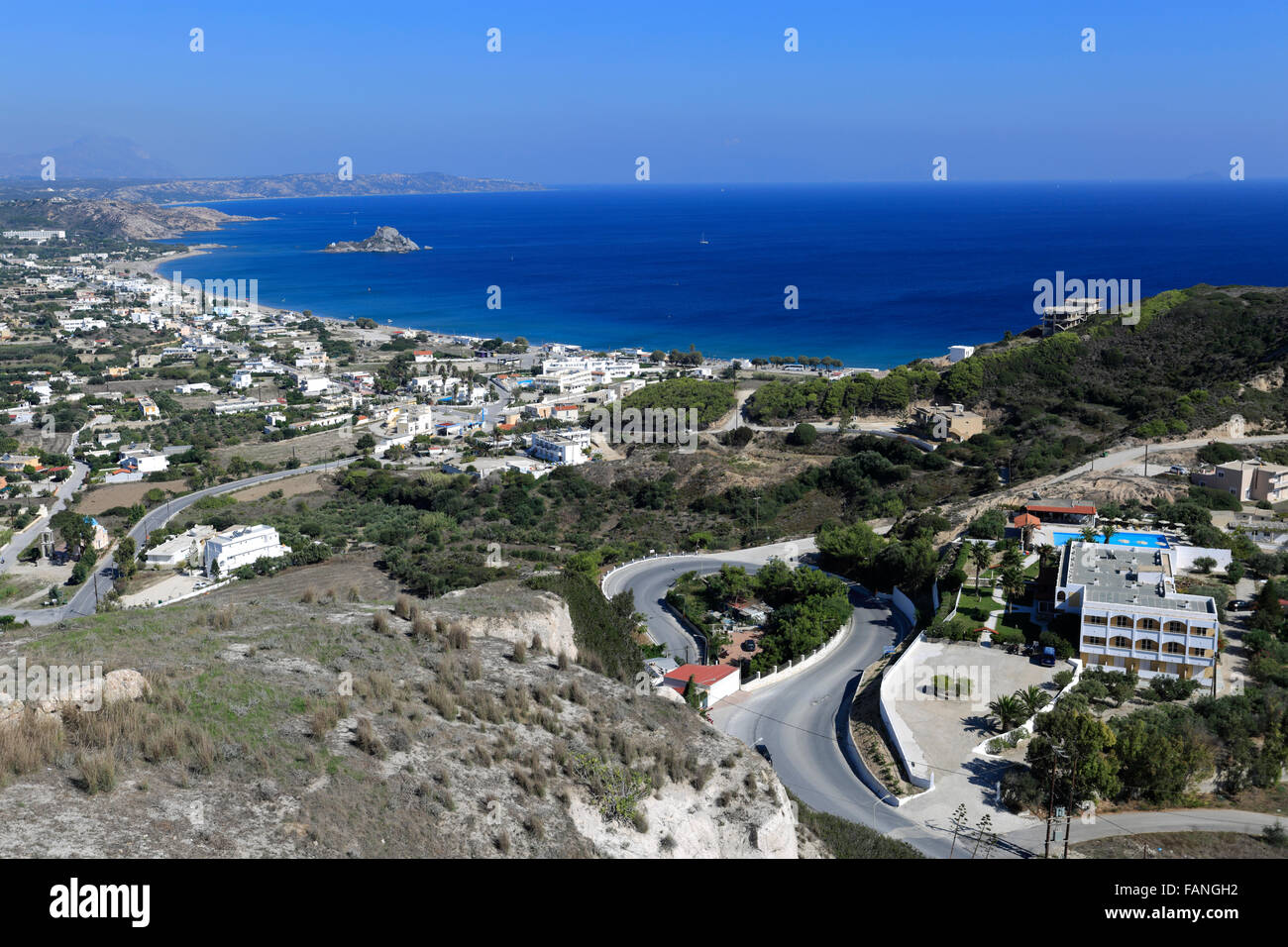 Panoramic view over Kefalos Bay, Kefalos town, Kos Island, Dodecanese ...