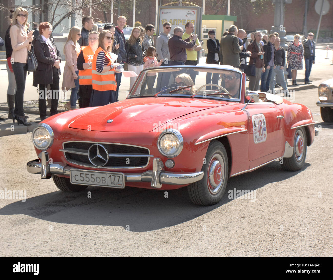 MOSCOW - APRIL 27, 2014: retro car mercedes on rally of classical cars ...
