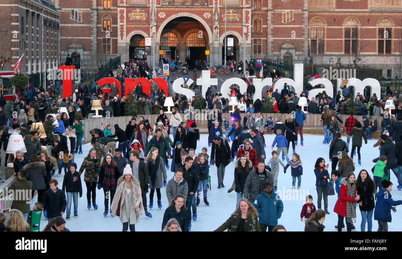 Large crowd of people skating on the temporary ice skating rink at ...