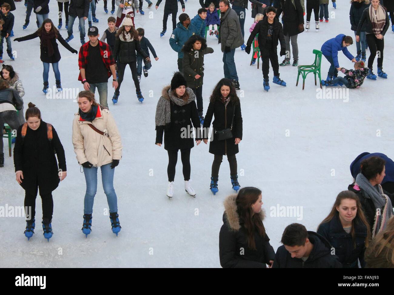 Large crowd of people skating on the temporary skating rink at ...