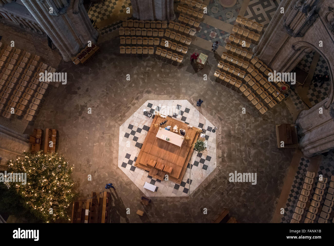 Altar with octagonal surround, which reflects the octagon tower above ...