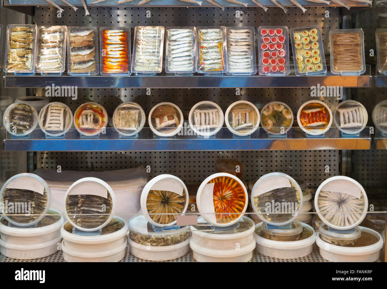 Many packed fillet fish provision on shop shelf Stock Photo - Alamy