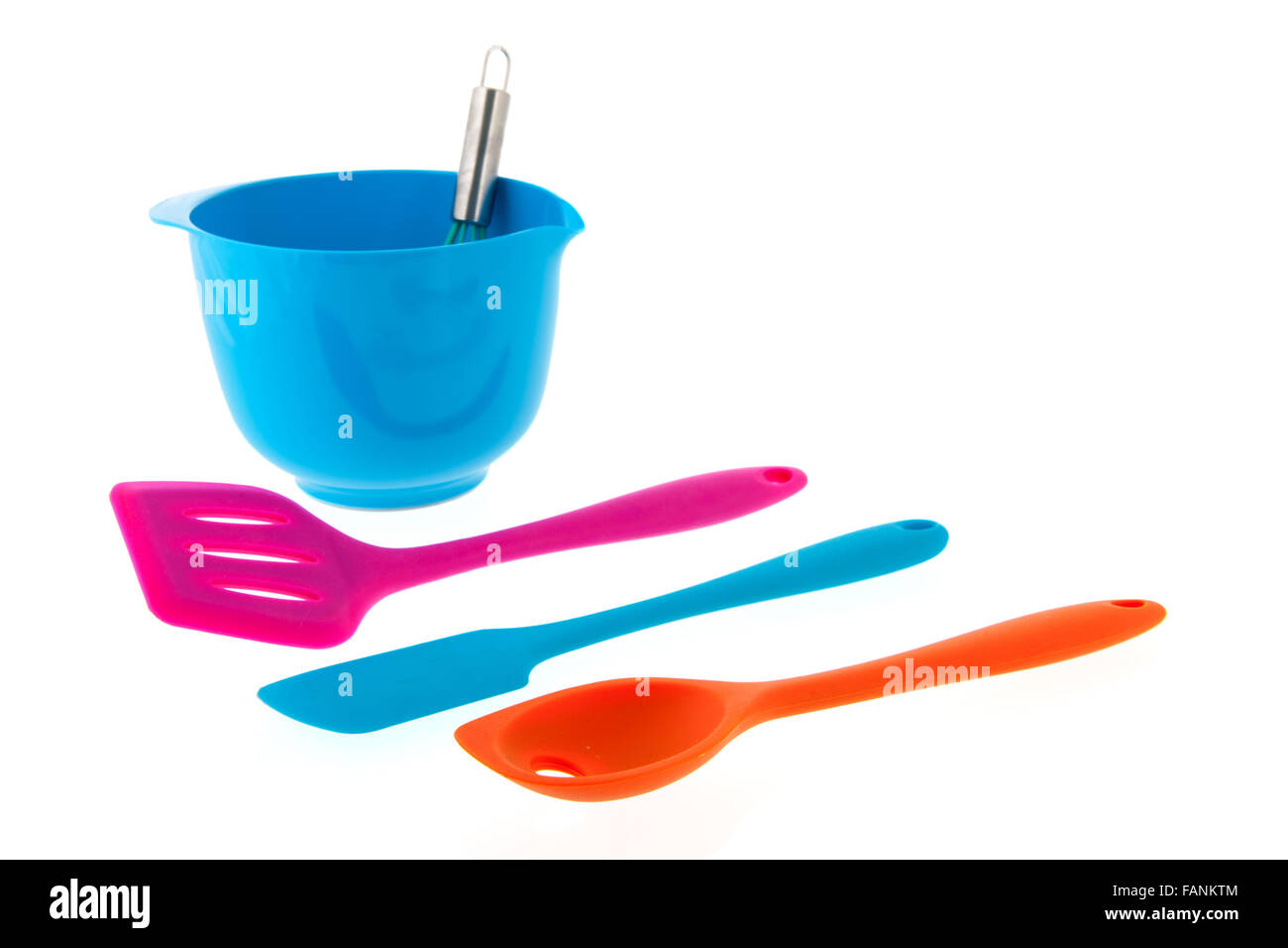 Colorful kitchen utensils isolated over white background Stock Photo ...