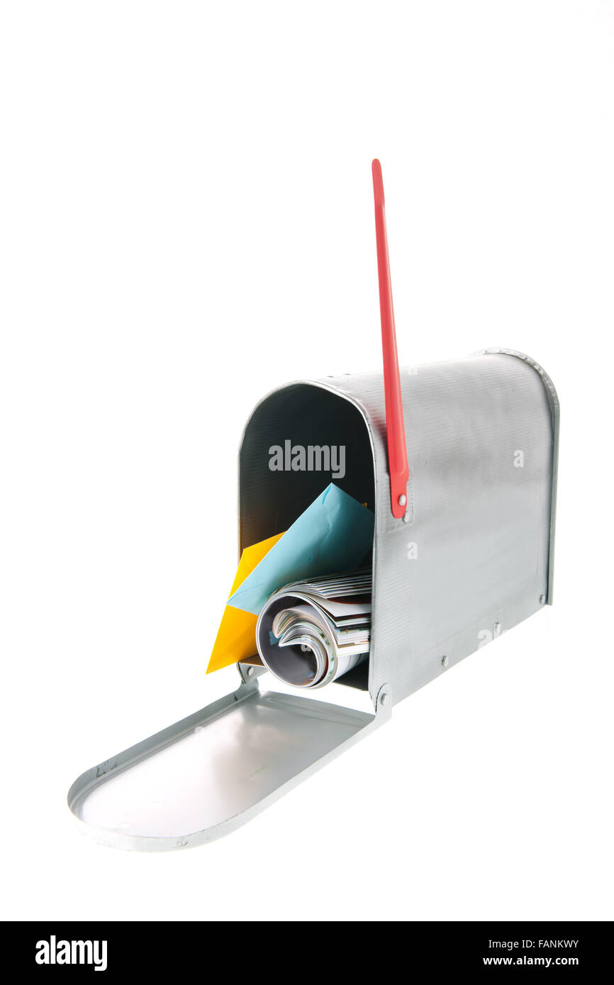 Full metal mail box isolated over white background Stock Photo - Alamy
