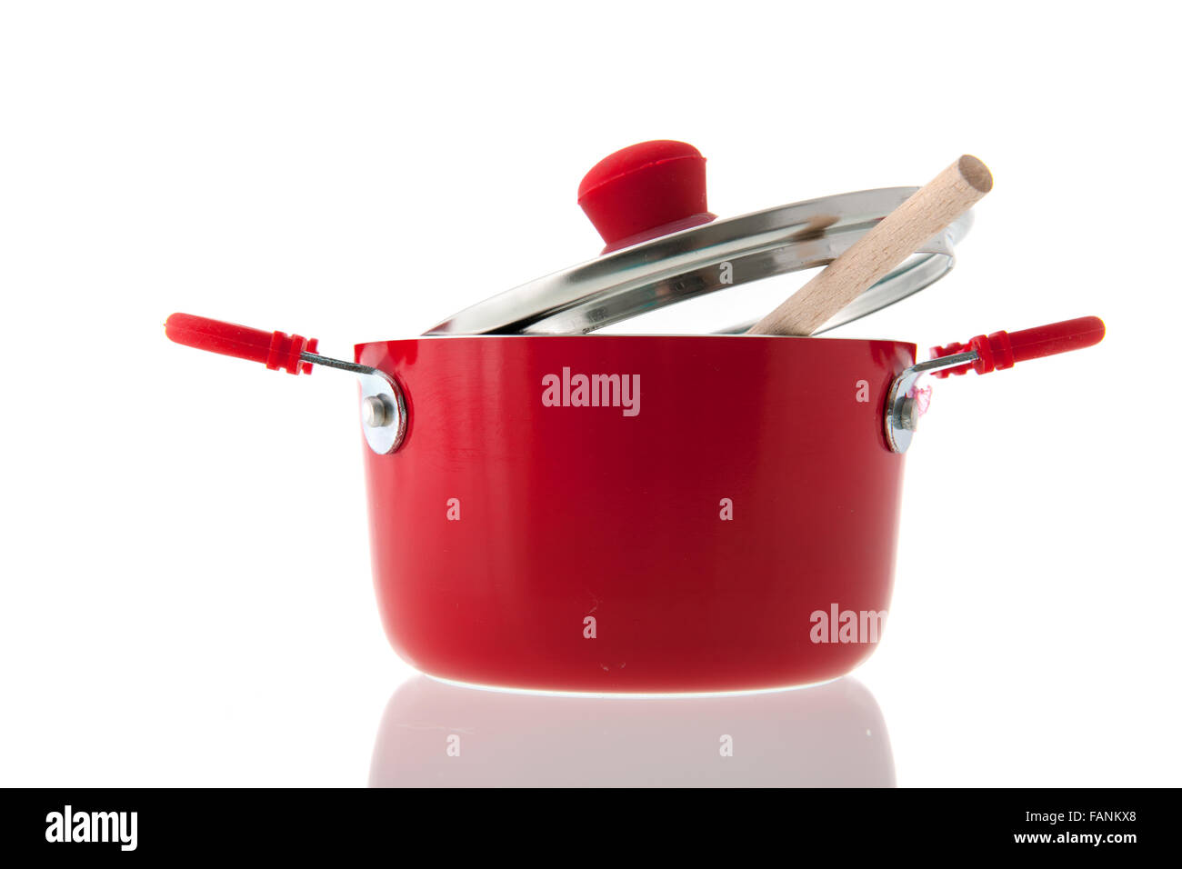 Single red pot for cooking isolated over white background Stock Photo ...