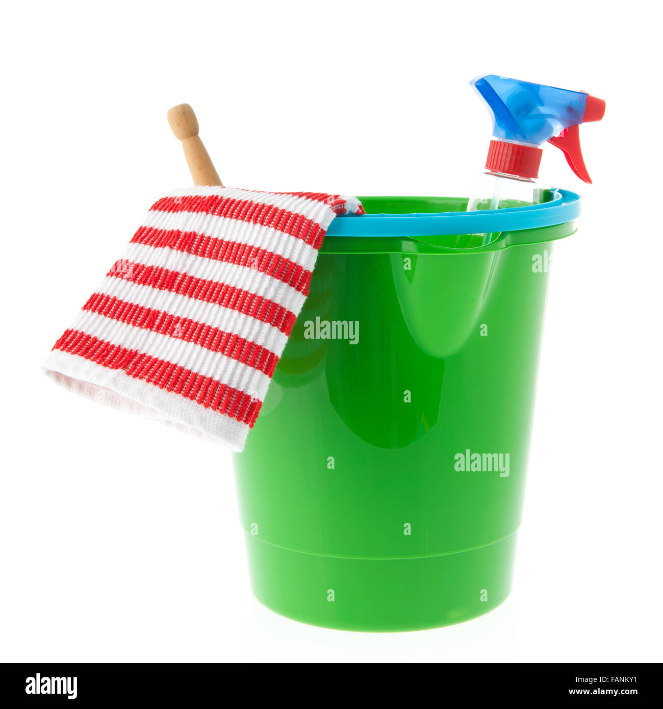 Green bucket with cleaning tools Stock Photo - Alamy