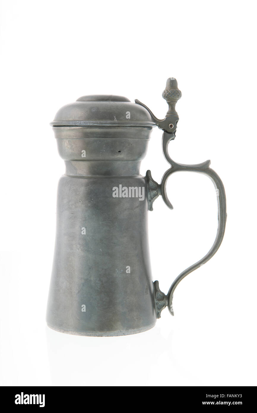 Pewter tankard from tin isolated over white background Stock Photo - Alamy