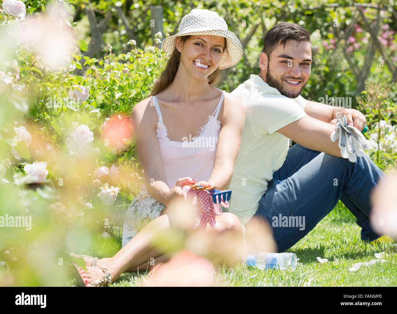 young smiling european family spends their summer vacation in the ...