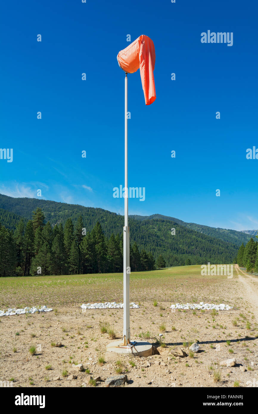 Idaho, Warm Springs Creek Airport, turf runway, windsock Stock Photo ...