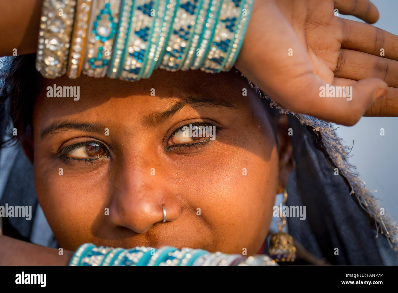 Portrait of a young Indian woman, Pushkar, Rajasthan, India Stock Photo ...