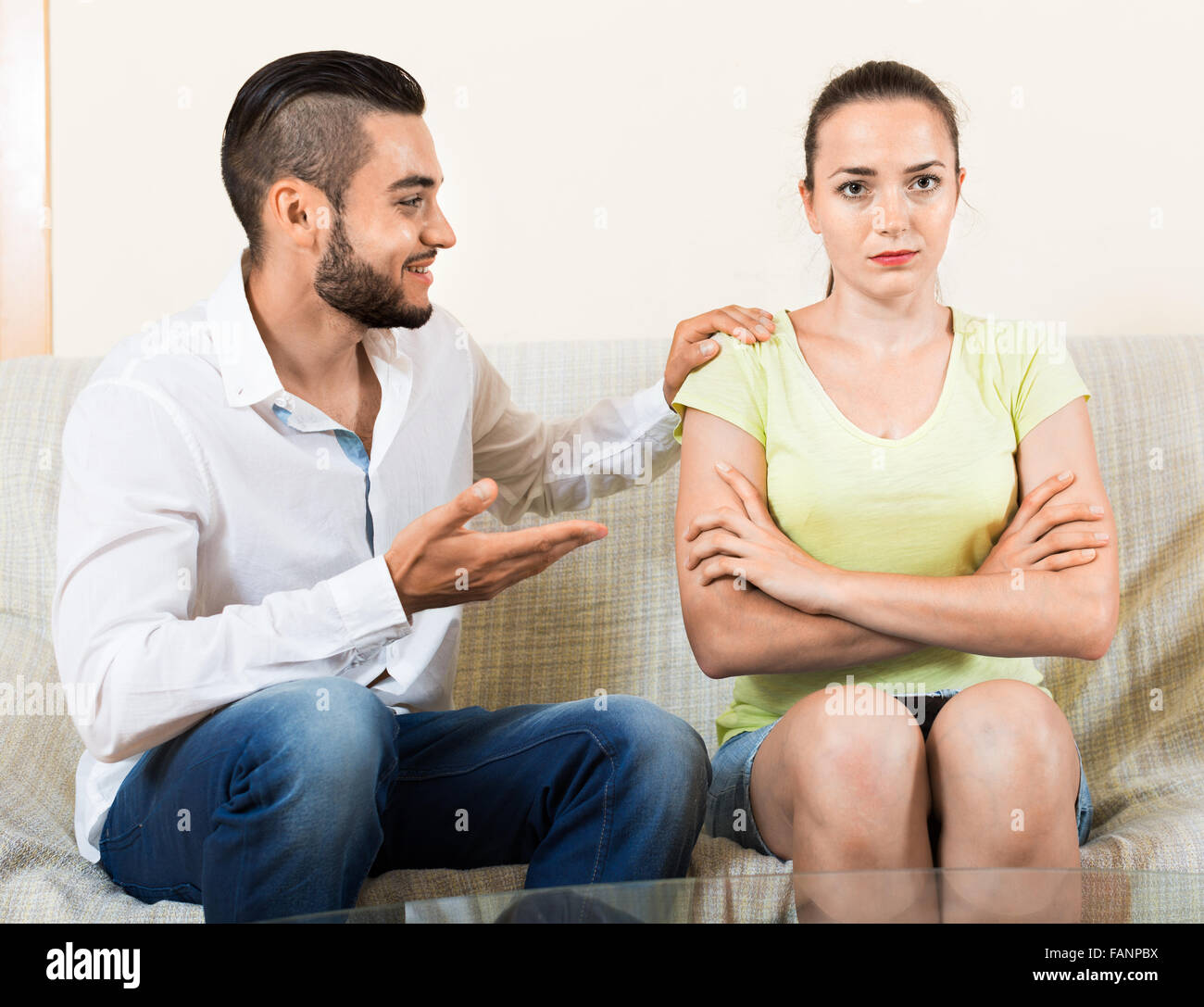 Young woman sad grin hi-res stock photography and images - Alamy