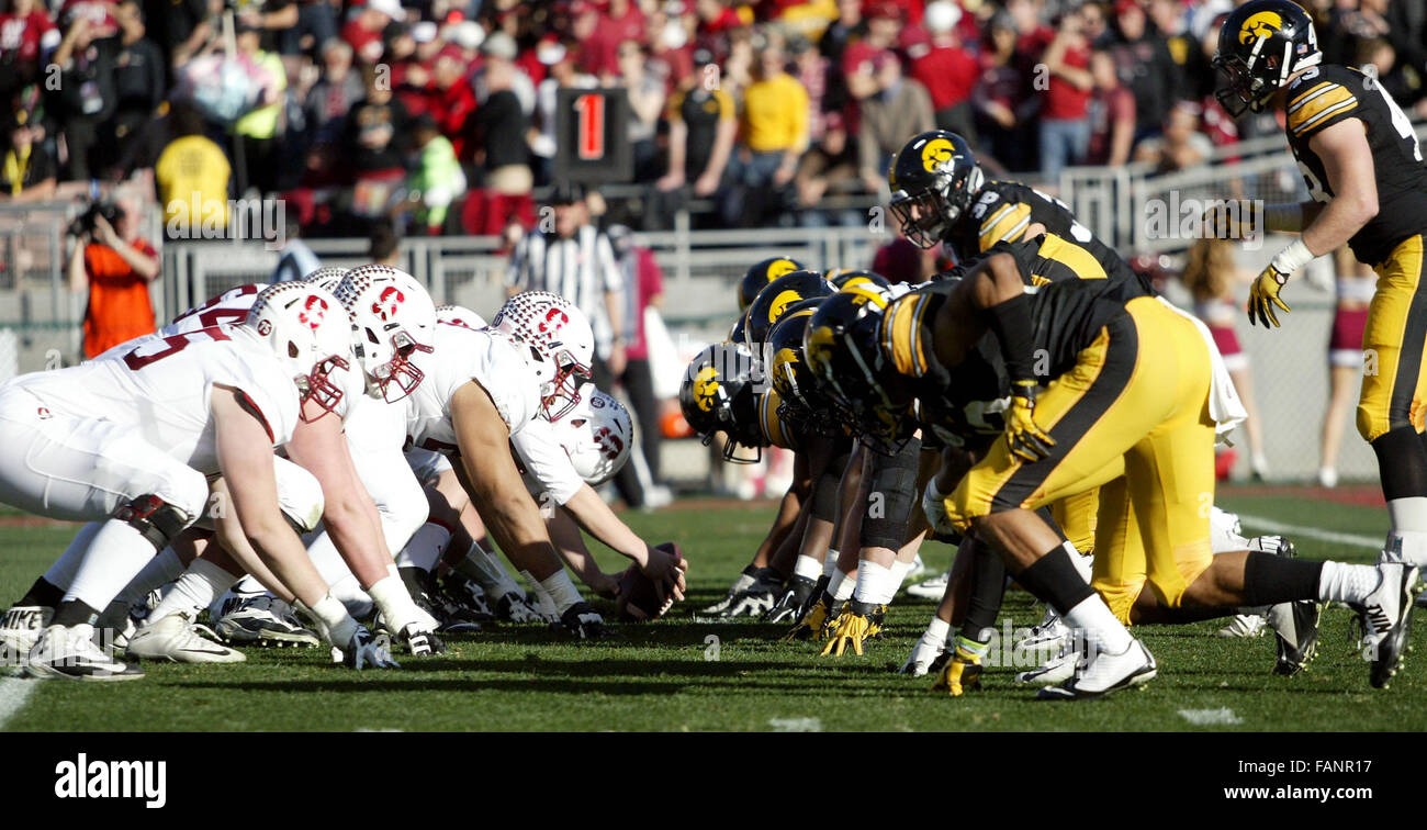 Iowa, USA. 1st Jan, 2001. Iowa's defense lines up against Stanford ...