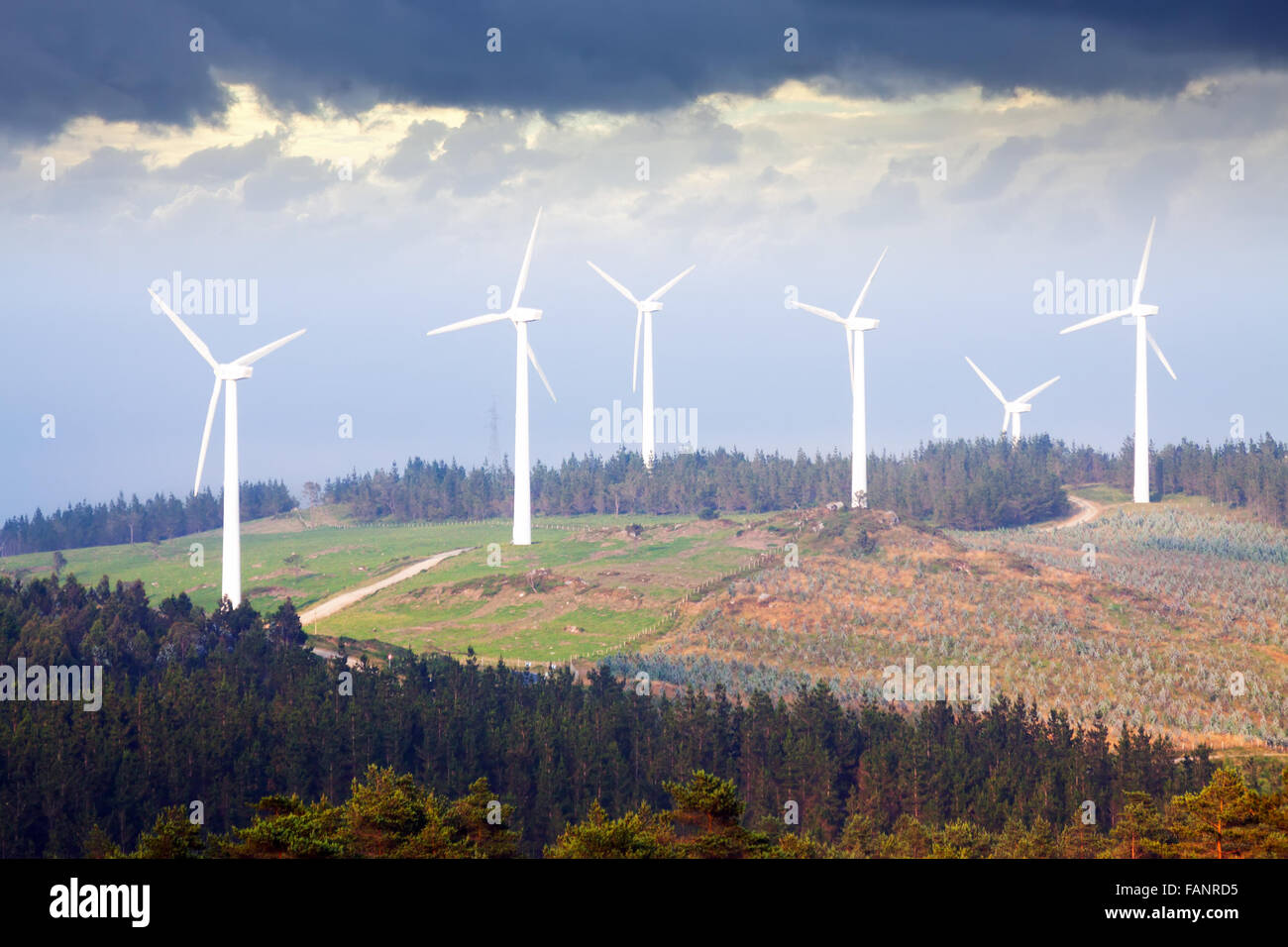 Wind farm at mountains in summer. Galicia Stock Photo - Alamy