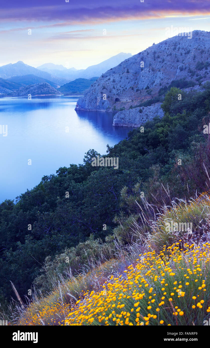 Mountain lake in summer twilight leon hi-res stock photography and ...
