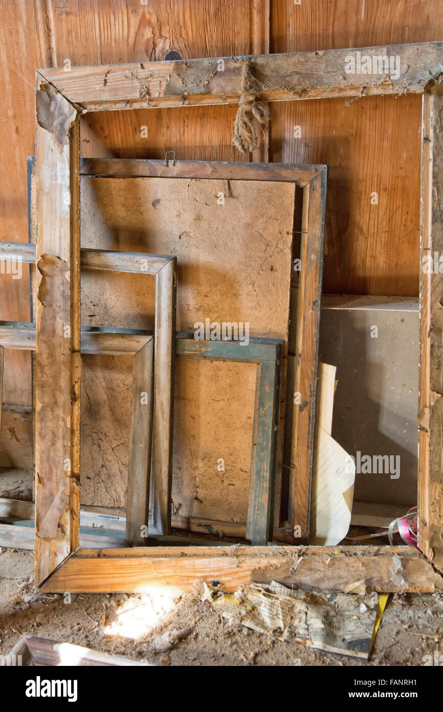 Old dusty wooden frames for paintings Stock Photo - Alamy