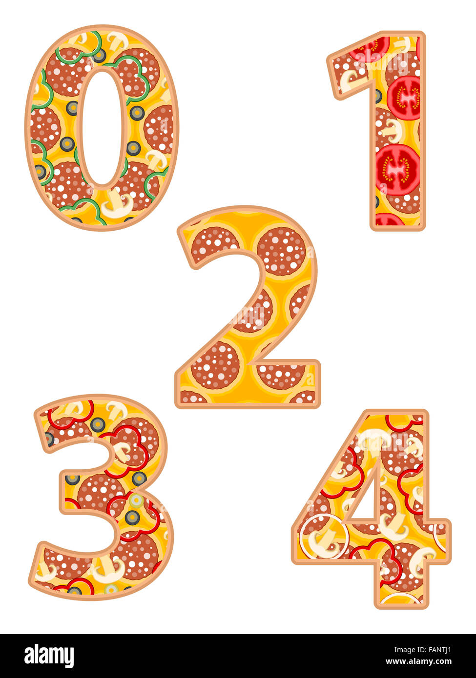 Pizza number 0 to 4 on a white background Stock Photo - Alamy
