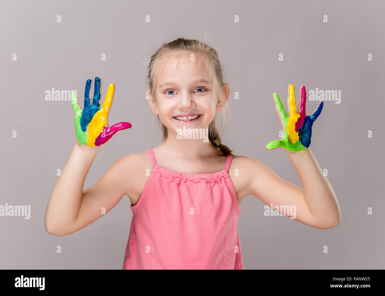Happy child paint hands hi-res stock photography and images - Alamy