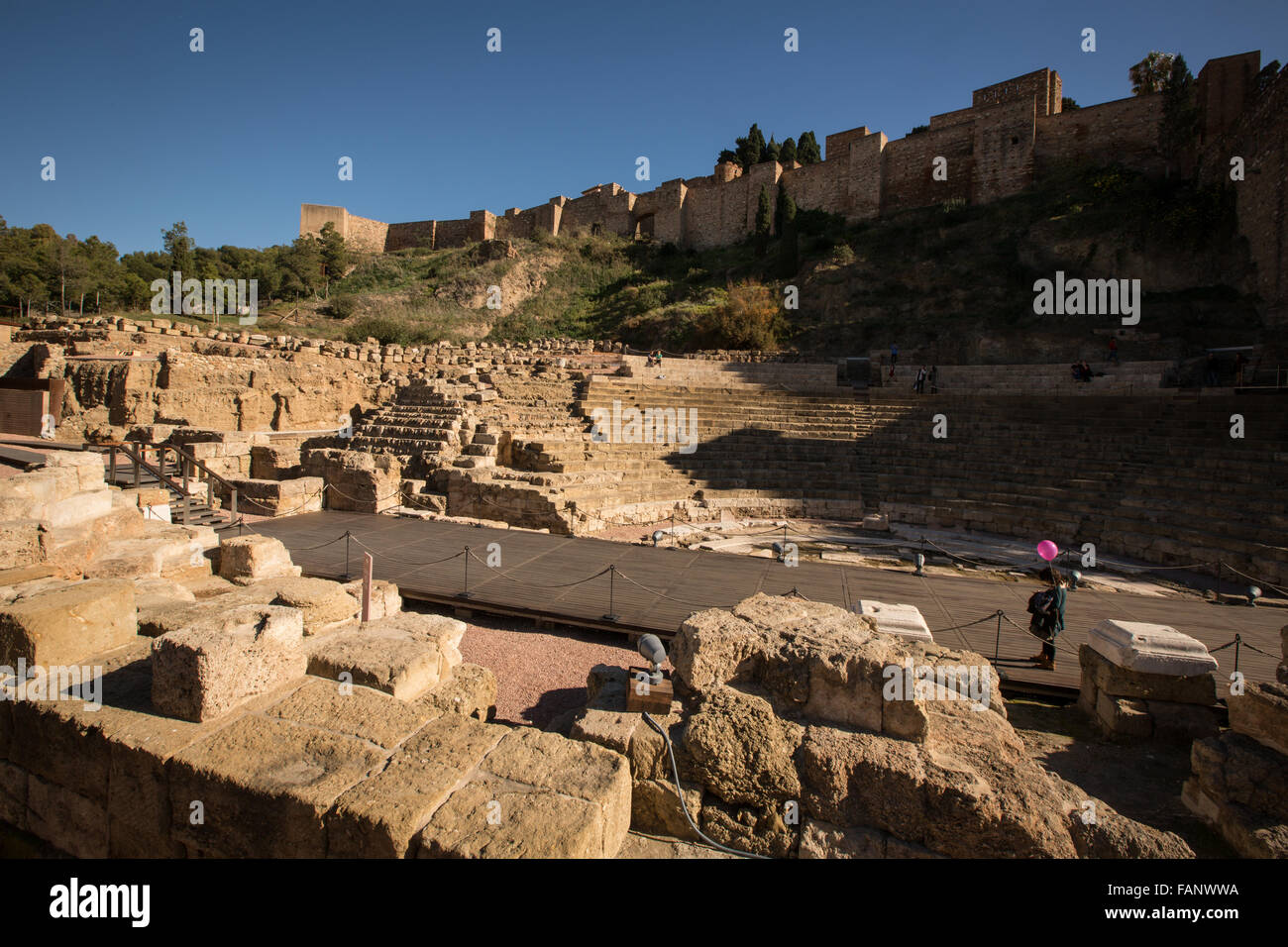 Roman amphitheatre and the Alcazaba, in Malaga, Andalusia, Spain ...