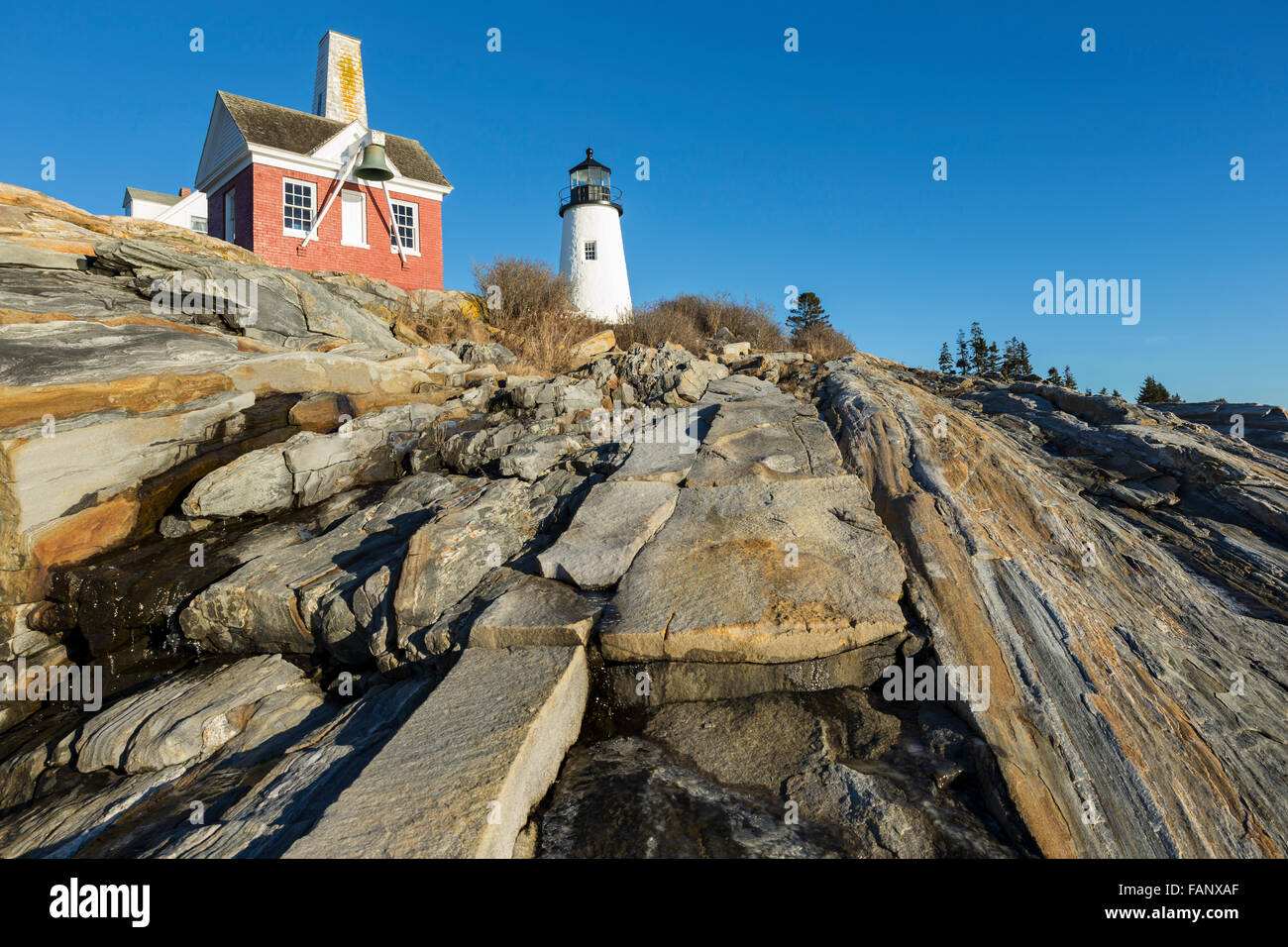 A view of Pemaquid Point Light and the Fog Bell House in Bristol, Maine ...
