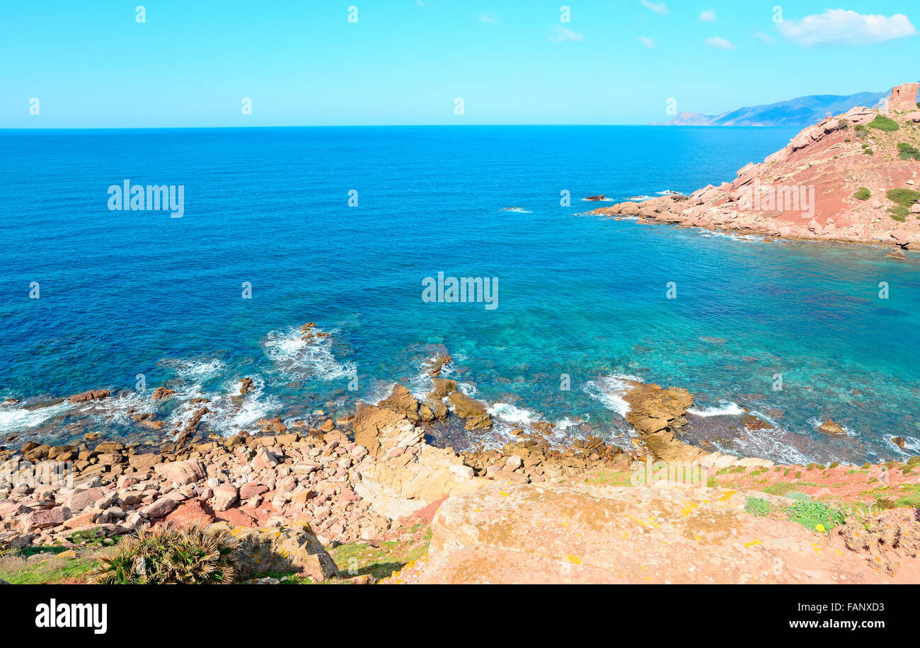 Porticciolo beach with its sighting tower, Sardinia Stock Photo - Alamy