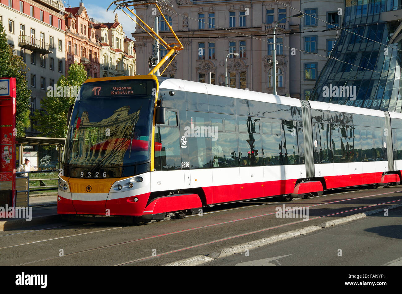 All low floor articulated tram in 3 car formation hi-res stock ...