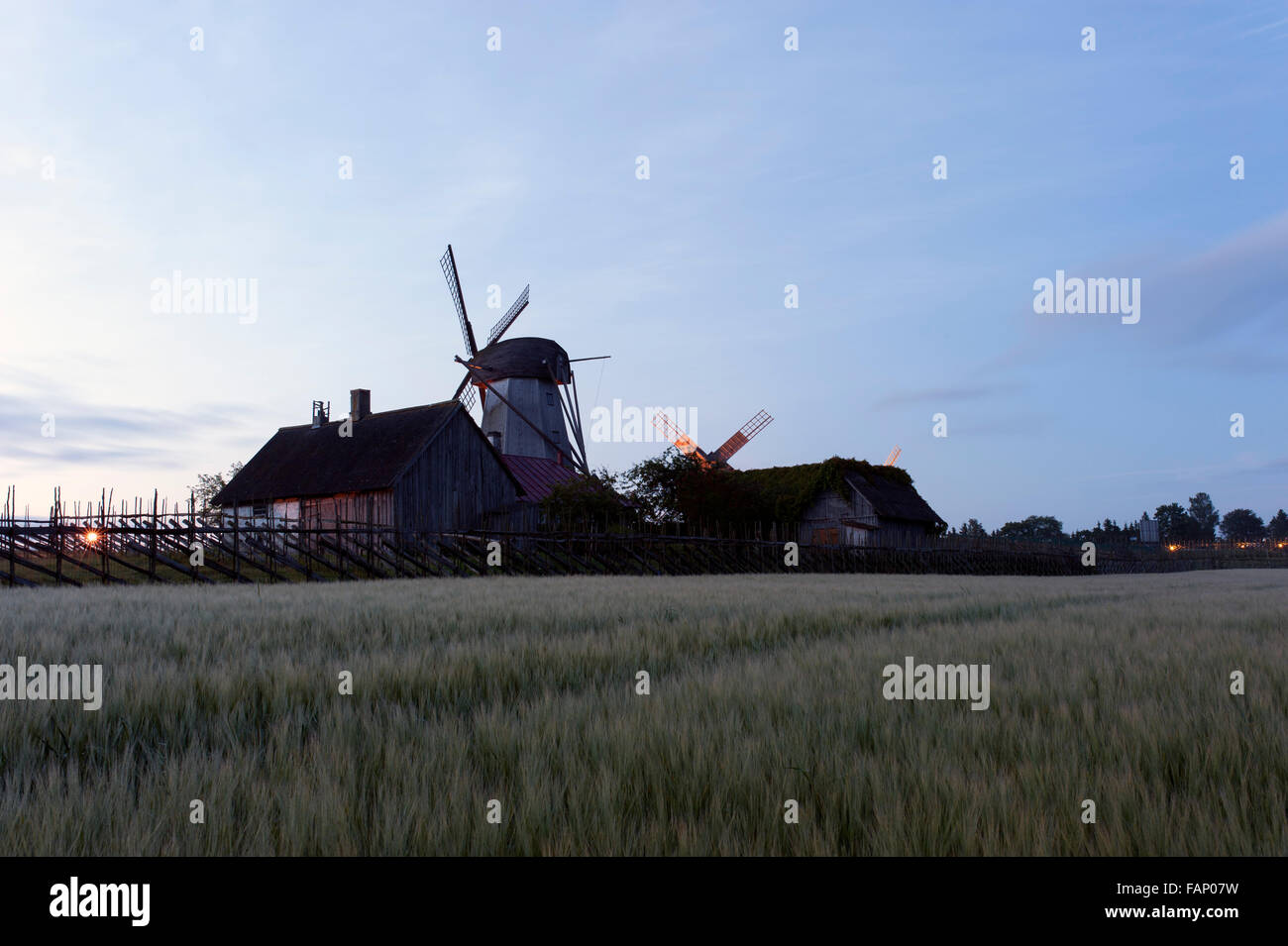 Angla windmills. Saaremaa island Stock Photo - Alamy